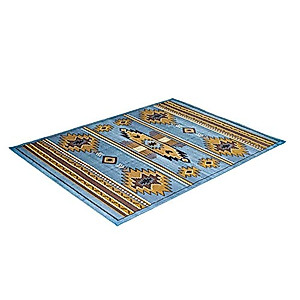 Southwest Native American Navajo Indian Rustic Lodge Geometric Aztec Design #CR25 Light Blue Carpet Area Rug (7’ 8” X 10’ 8”)