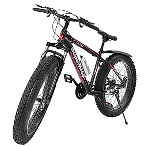 Fat Tire Mountain Bike, 26'' 21 Speed Outdoor Snow Beach Hybrid MTB Racing Bikes for Adult Women Men, Comfort Complete Cruiser Bicycle, Lightweight City Commuter Road Cycling, Dual Disc Brakes (P)