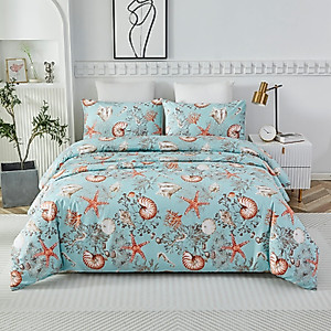 Brandream Luxury Nautical Bedding Set Queen Size Coastal Beach 100% Egyptian Cotton Duvet Cover Set 3-Piece Smooth Crisp Silky (Comforter Not Included)