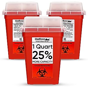 Oakridge Products Sharps Container for Home Use and Professional 1 Quart (3-Pack), Biohazard Needle and Syringe Disposal, Small Portable Container for Travel, CDC Certified