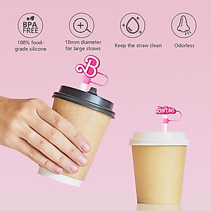 Straw Cover Cap for Stanley Cup, 6Pcs Cute Hot Pink Straw Topper Compatible with 30&40 Oz Tumbler with Handle, Reusable Silicone Straw Tip Covers as Stanley Cup Accessories(10mm)