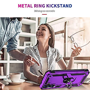 Samsung Galaxy A14 5G Case with Screen Protector [2 Pack], [Military Grade] 16ft. Drop Tested Shockproof Phone Cover with Ring Magnetic Kickstand for Samsung Galaxy A14 5G, Purple