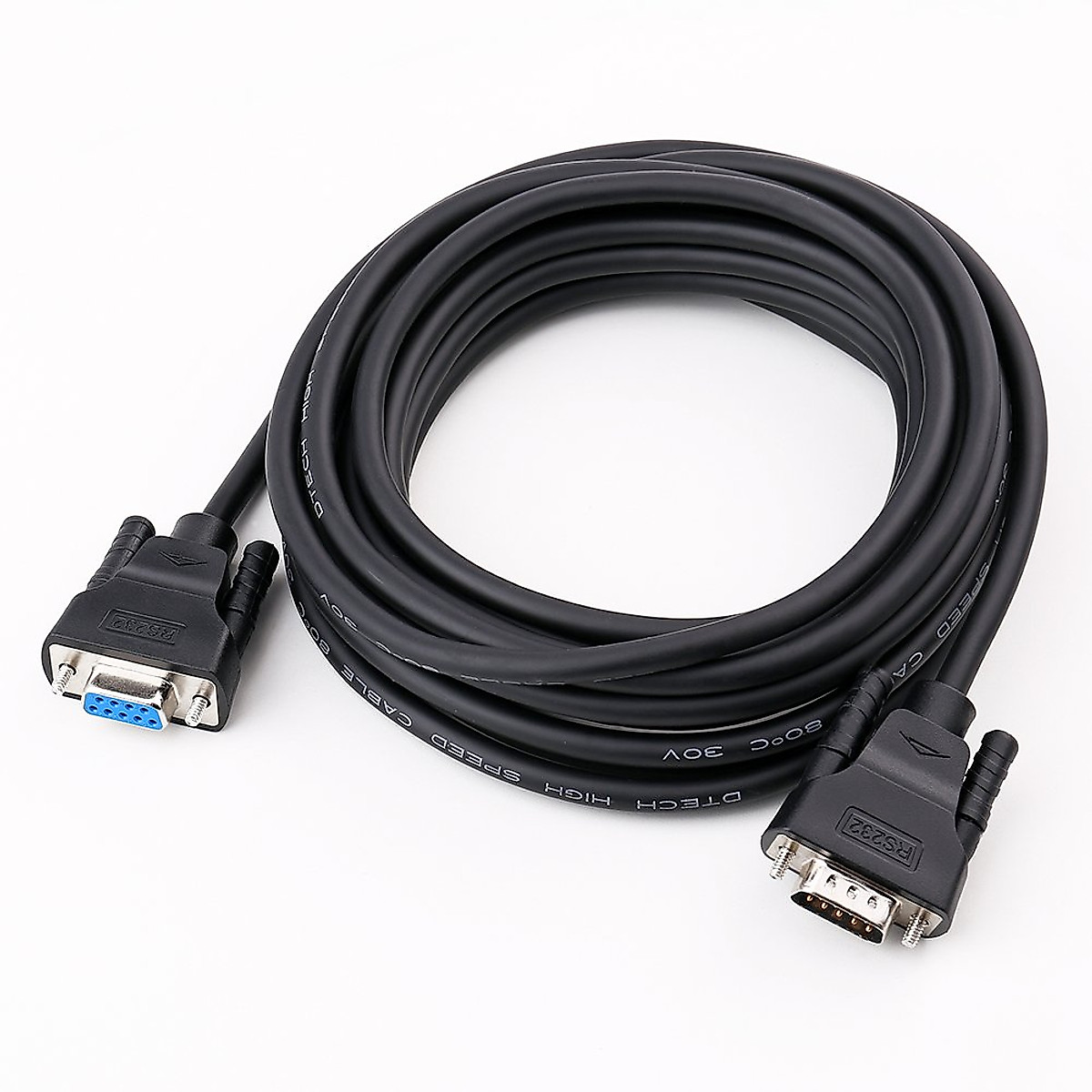 DTech DB9 RS232 Serial Cable Male to Female Null Modem Cord Full Handshaking 7 Wire Crossover for Data Communication (15 Feet, Black)