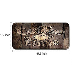JISMUCI Kitchen Rug,Modern Coffee Time Grunge Back Print,Waterproof Non Skid Washable Soft Kitchen Mat Comfort Floor Mats Rugs