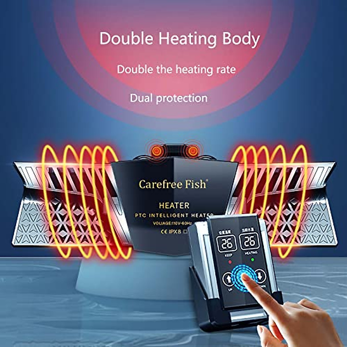Carefree Fish Aquarium Heater PTC Ceramic Digital Double Heating Rods The Safest Most Accurate and Fastest Heater for Fish Tank 500W
