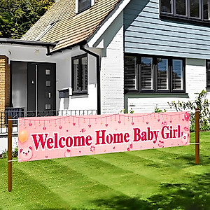 Labakita Welcome Home Baby Girl Yard Banner, Large It’s a Girl Baby Shower Banner, Pink Baby Shower Decorations for Girl, Gender Reveal Baby Shower Inside Outside Decoration