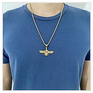 Mgutillart 18K Gold Plated Jewelry Stainless Steel Crystal Necklace Farvahar Symbol Tag Pendant Necklace