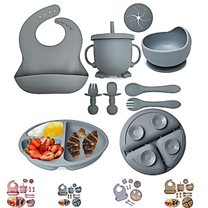 mutualproducts - Baby Feeding Set 10-Piece | Baby Led Weaning Utensils Set Includes Suction Bowl and Plate, Baby Spoon and Fork, Sippy Cup with Straw and Lid | Baby Feeding Supplies Set (B-Blue)