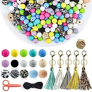 255Pcs Silicone Beads, Silicone Beads for Keychain Making, 12mm 15mm Loose Beads for Keychain Making 15 Colors Bead Bracelet Making kit, Craft Necklace Beads for DIY Jewelry Making