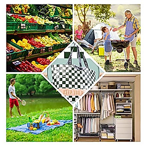 AMEIP Reusable Grocery Bags Foldable, 4 Pack Heavy Duty Large Shopping Cart Totes Portable Waterproof Bag Maximum 50 lbs with Reinforced Bottom & Handles for Cloth Toy Kitchen Picnic (Plaid)