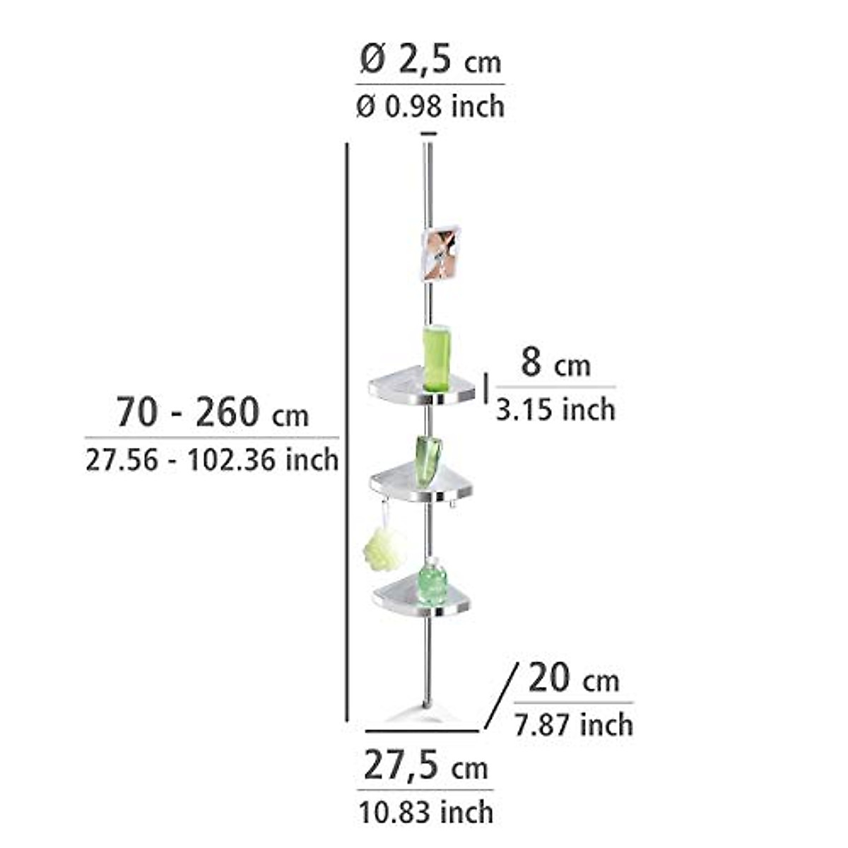 WENKO 22124100 Telescopic Shower Corner Element Premium, 10.8 x 27.6-102.4 x 7.9 inch, Shiny