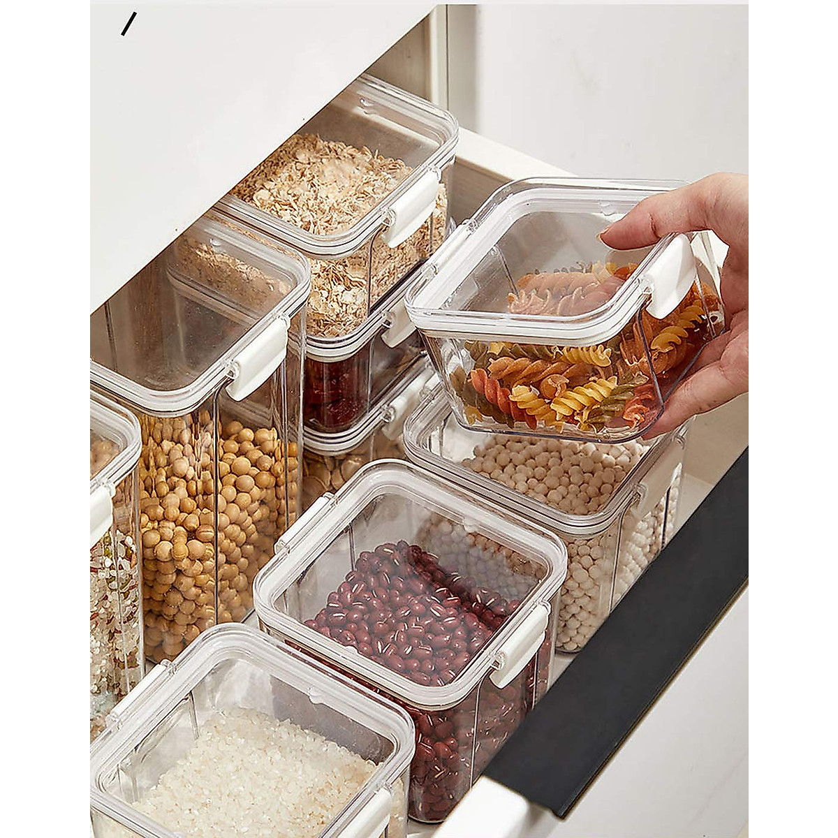 Xicennego Airtight Food Storage Container Set 6-Pcs.kitchen Storage Organizer, For Pasta, Nuts, Beans, Snacks, Storage Jar With Lid/Snap Design/BPA-Free/Stackable/Leakproof （white）