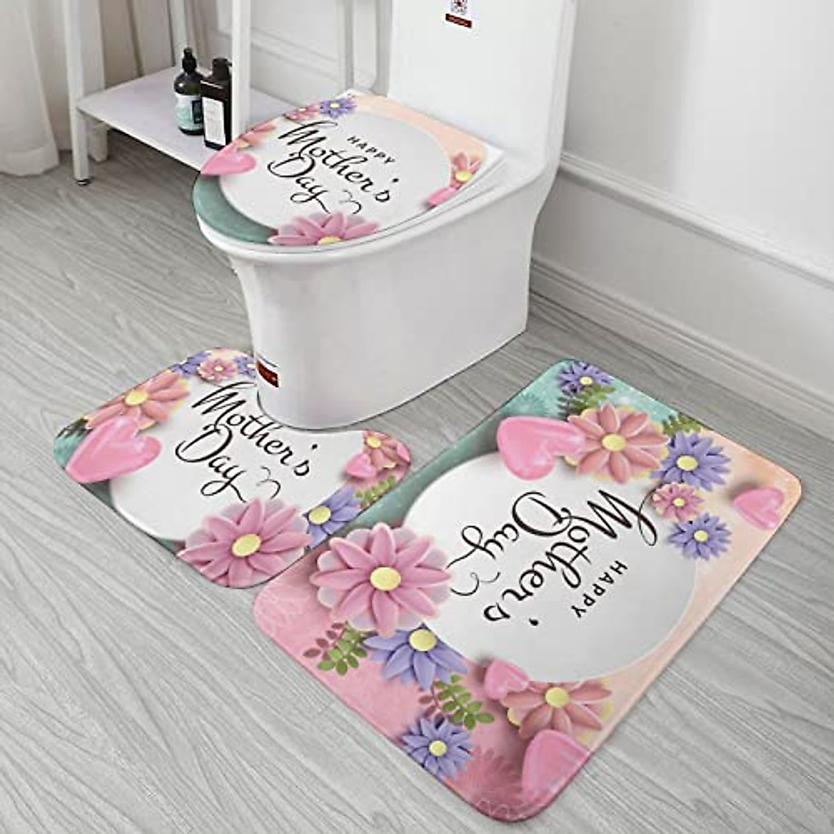 Roargy Bathroom Rugs Sets 3 Piece Bath Mat Mother's Day Machine Wash Absorbent Soft Shower Tub Mat Toilet Non-Slip Home Decor Gifts for Girlfrend,15''×25''