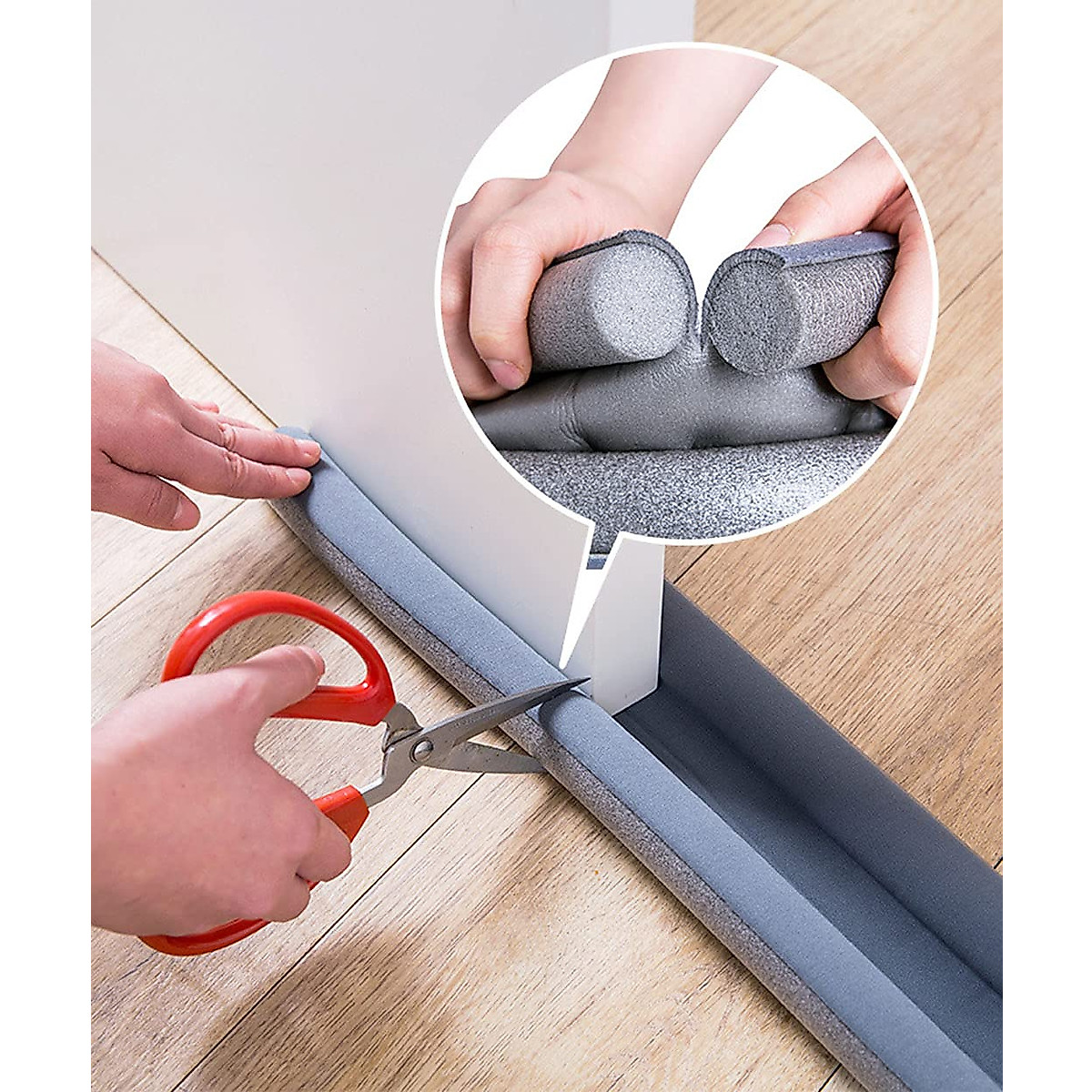 MS.CLEO Twin Door Draft Stopper, Double Side Under Door Bottom Seal Strip, Weather Stripping Window Breeze Blocker Adjustable Door Sweeps 36inch(Grey)