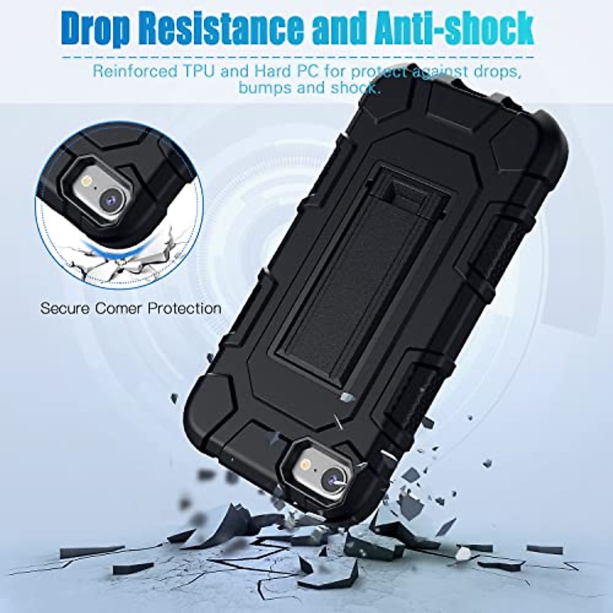 ZoneFoker for iPod Touch 7th Generation Case, iPod Touch 6th / 5th Generation Case Heavy Duty Shockproof Rugged Cover for Apple iPod Touch 7/6/5 Generation Case Black