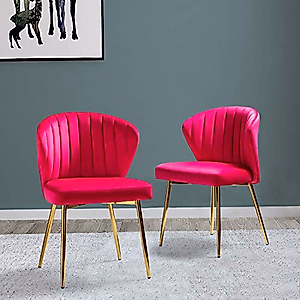 TINA'S HOME Velvet Dining Chairs Set of 2, Modern Upholstered Side Chair with Golden Legs, Small Cute Armless Accent Chair for Living Room, Kitchen, Bedroom, Beauty Room/Fuchsia