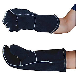 SDFWELD New Black Welding Work Gloves with Blue Palm Welders Thick Cow Split Leather Kitchen Stove Heat Puncture Resistant BBQ Glove