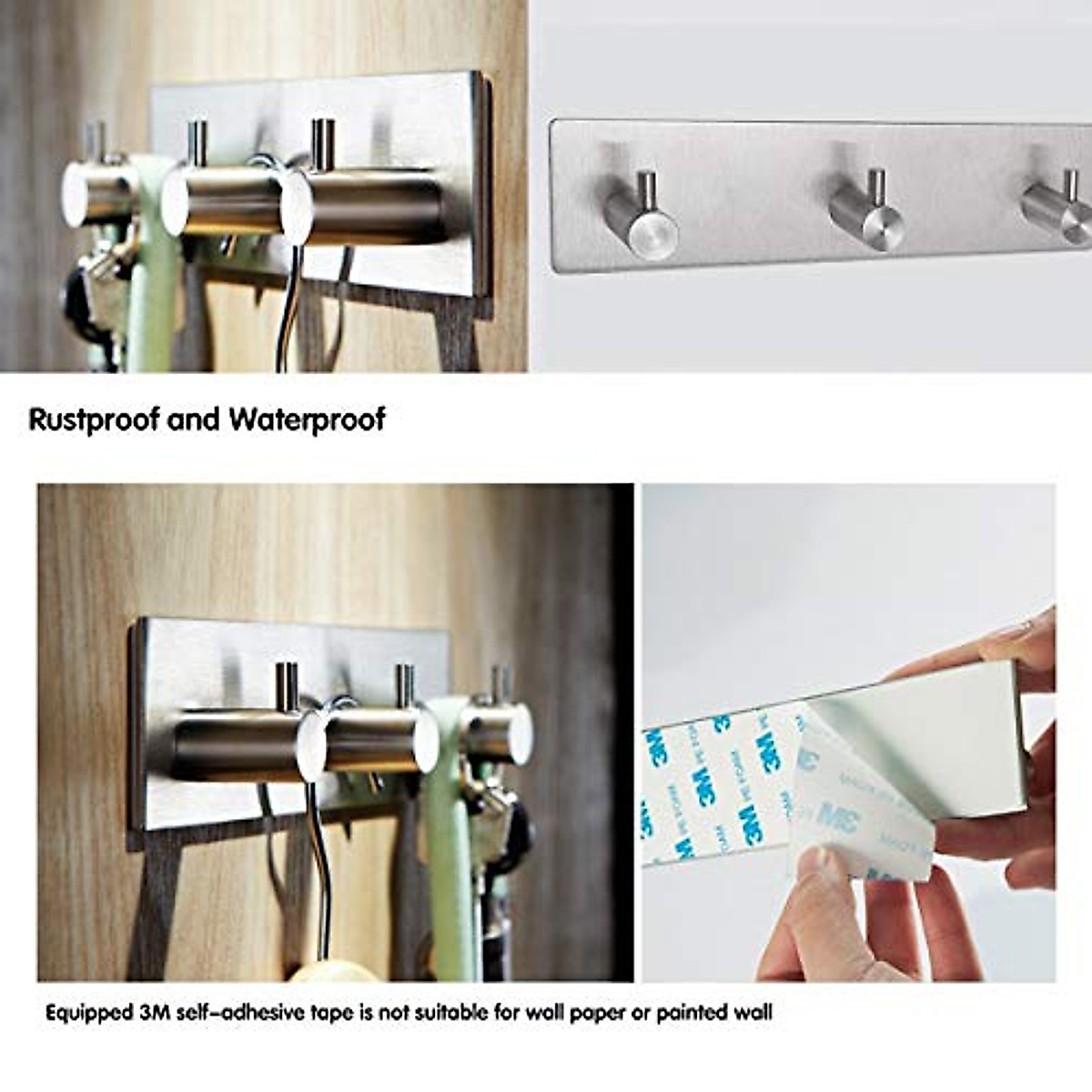 Adhesive Hooks Heavy Duty Stick on Wall Door Waterproof Stainless Steel Hooks for Hanging Coat Hat Towel Robe in Kitchen Bathroom Home Hanging Rack