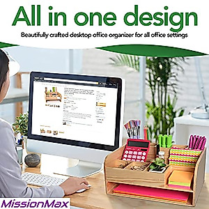 MissionMax Natural Pine Wood Desk Organizer with File Organizer