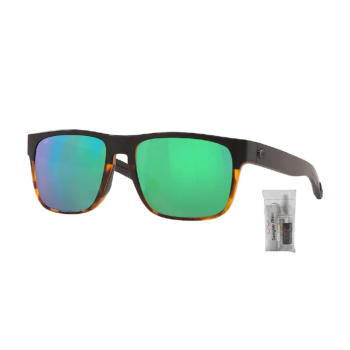 Costa Spearo 6S9008 900818 56MM 181 Matte Black+Shiny Tortoise/Green Mirror 580G Square Sunglasses for Men + Bundle With Designer iWear Kit