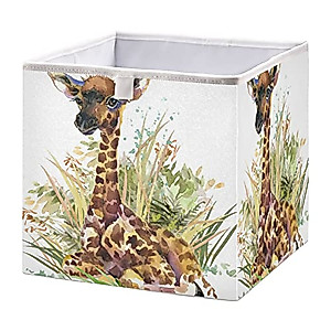 WELLDAY Storage Basket Cute Giraffe Foldable 15.8 x 10.6 x 7 in Cube Storage Bin Home Decor Organizer Storage Baskets Box for Toys, Books, Shelves, Closet, Laundry, Nursery