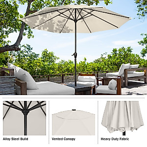 Pure Garden Patio Umbrella with Vented Canopy - 9FT Easy Crank Outdoor Umbrella for Shade - For Deck, Balcony, Porch, Backyard, or Pool (Tan)