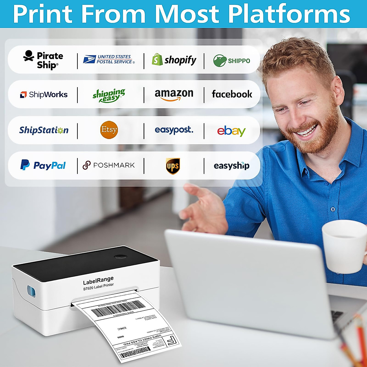 LabelRange 300DPI High Resolution Thermal Label Printer - Commercial Grade Shipping Label Printer 4x6, Support Amazon Ebay Paypal Shopify Etsy Shipstation and More on Windows, Mac and Linux System