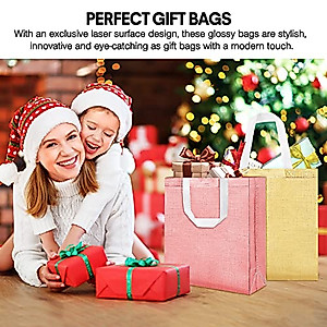 16pcs Glossy Reusable Grocery Shopping Bag, Non-woven Tote Bag with Handle Foldable (Rose Gold, Silver, Gold)
