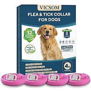 VICSOM 4 Pack Flea Collar for Dogs, Flea and Tick Collar for Dogs, 32 Months Flea and Tick Prevention for Dogs, Dog Flea and Tick Treatment, Water-Resistant & Adjustable Dog Flea Collar - Pink