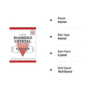 Diamond Crystal Kosher Salt Flakes – Full Flavor, No Additives and Less Sodium - Pure and Natural Since 1886-1 Pound Box