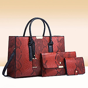 NC Snakeskin Pattern Female Bag Fashion Trend Diagonal Handbag Retro Large-Capacity Four-Piece Bag, Red