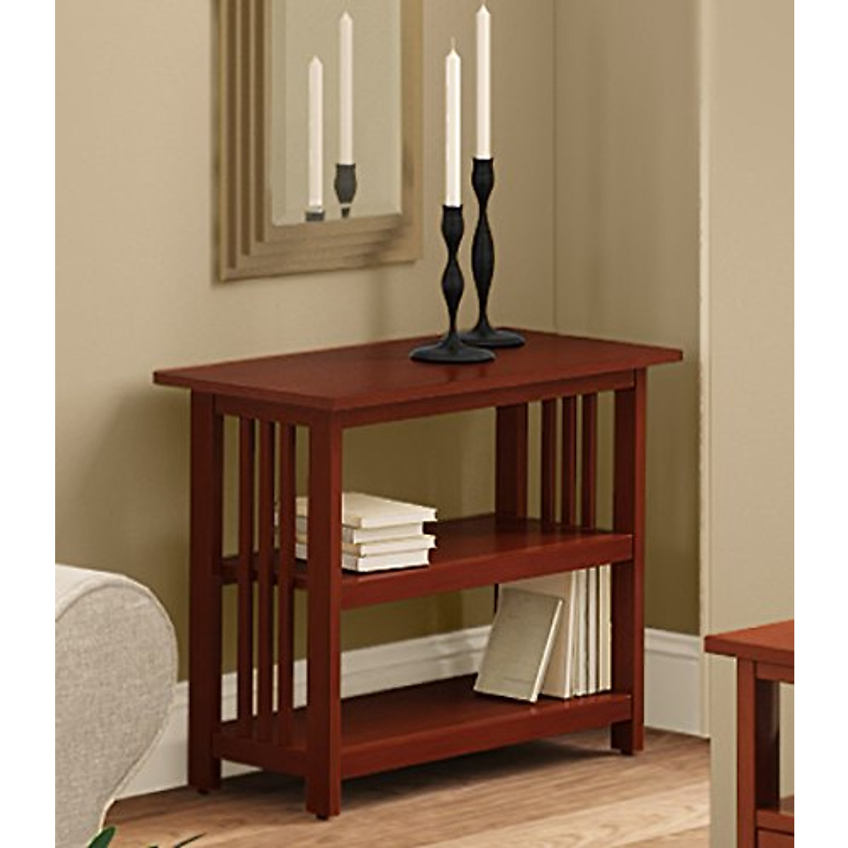 Mission Under Window Bookshelf with 2 Shelves, Cherry