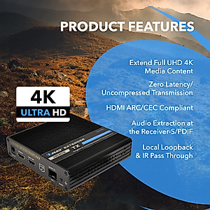 OREI 4K HDMI Extender Balun, Transmitter Only Over Fiber Optic Cable UltraHD 4K @ 60Hz 4:4:4 DR, CEC, ARC & IR Support, RS-232 SFP+ LR - Up to 40 KM - ARC Audio Out One to Many Optical Audio Out