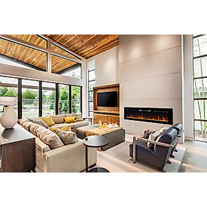 GOOD & GRACIOUS Electric Fireplace,1500W Recessed & Wall Mounted Electrical Fireplace with Bracket, Ultra Thin, Low Noise, Remote Control, Timer, Logset & Crystal, Adjustable Flame Color, Black, 60"
