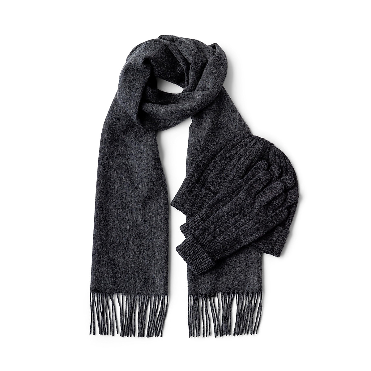 Fishers Finery Women's 100% Cashmere Hat Glove Scarf Set; Exquisite Box (Charcoal)