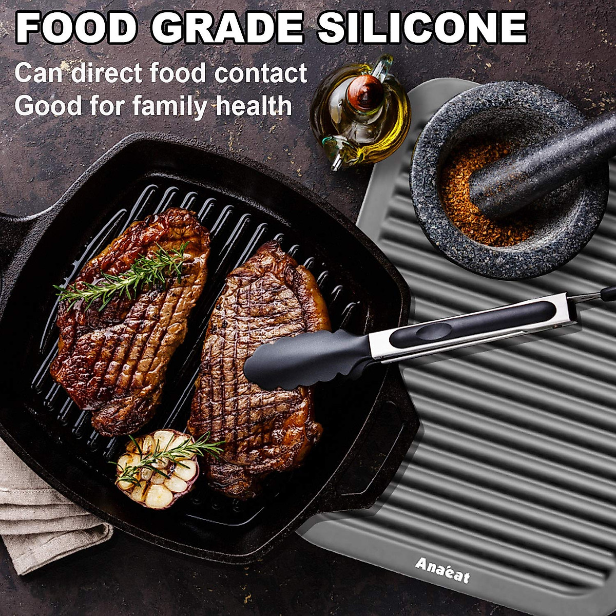 Anaeat 2 Pack Silicone Trivets for Hot Pots and Pans - Heat Resistant Real Silicone Hot Pads for Kitchen Counter, Multi-Purpose & Durable Trivet Mat for Hot Dishes, Jar Opener, Spoon Holder (Gray)