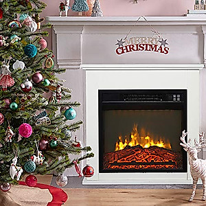 Zokop 25''W Freestanding Electric Fireplace Stove Space Heater with Realistic Flame, Wood Mantel, Remote Control for Home Room Indoor, 1500W-Black
