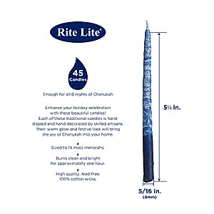 Rite Lite Premium Dripless Frosted Hanukkah Candles - Blue Shades Bulk Pack of 45 - Fits Most Menorahs Jewish Holiday Party Favors Accessories Decor