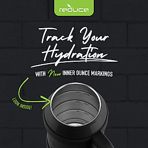 REDUCE Reusable 32 oz Cold1 Water Tumbler – Ergonomic Handle – Double-Wall Insulation – Sturdy Desktop/Tabletop Mug with Lid and Straw – BPA-Free – Stainless Steel for Gym, Home, or Office– Phantom