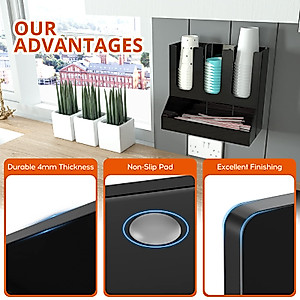 Richboom Cup and Lid Organizer, 6 Compartments with 2 Removable Dividers Coffee Station Countertop Cup Dispenser Condiment Organizer Accessories Caddy for Breakroom, Office, Home - Black