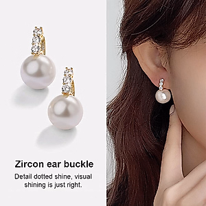 Pearl Earrings for Women 14K Gold Plated Hypoallergenic Pearl Earrings 5A Cubic Zirconia Dangle Earrings Elegant Jewelry (1-Gold)