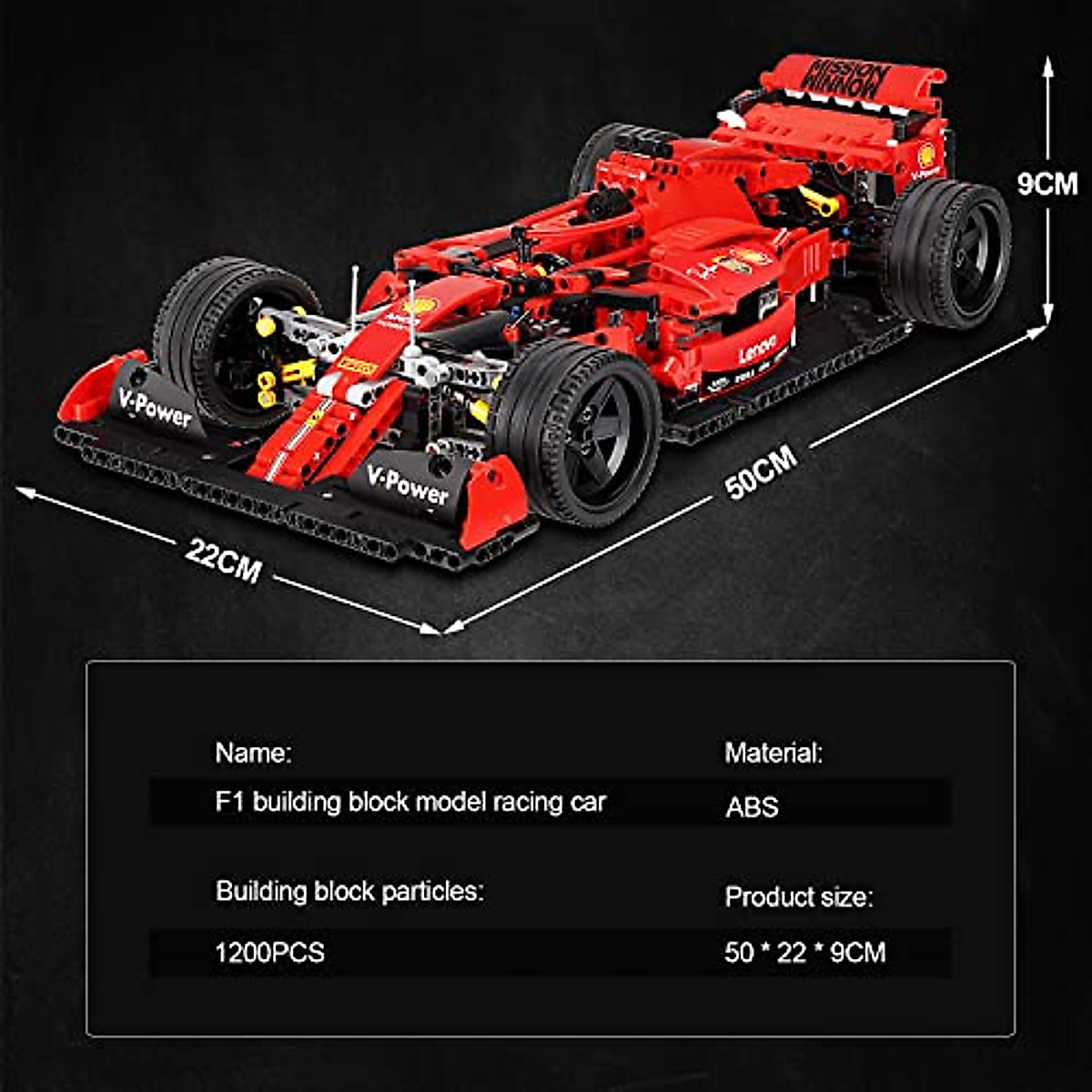 MISINI 1100PCS Technik Building Blocks Racing Car Formula F1 Model,1:10 MOC Creative Building Block Sports car (Red)
