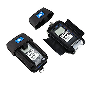 JJC H4n Protective Carrying Storage Pouch Case Bag for Zoom H4n Pro All Black & Tascam DR-40 Handy Portable Recorder replaces Zoom PCH-4n Case, with Clear Visible Front Face Cover Protector