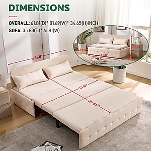 EDWINENE Pull-Out Sofa Bed, Convertible Sleeper Sofa Couch, Modern Comfy Sofa Cama with 2 Soft Pillows, Loveseat Couch for Living Room, Apartment (Beige)