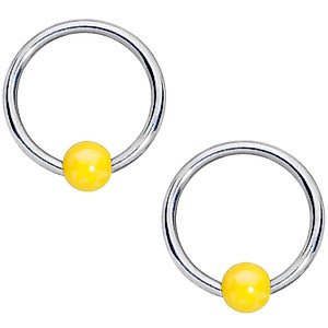 Body Candy Womens 4Pc 14G Nipplering Piercing Steel UV Ball Sunflower BCR Barbell Nipple Ring Set 9/16" 1/2"