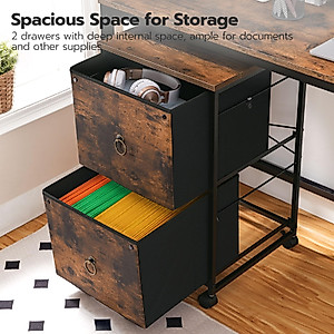 HOOBRO 2 Drawer Mobile File Cabinet, Rolling Printer Stand, Vertical Filing Cabinet, Office Cabinet, Filing Cabinet for Home Office, A4/Letter Size, Nonwovens Drawer, Rustic Brown BF20WJ01