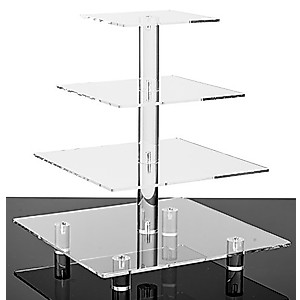Jusalpha® Large 4 Tier Square Acrylic Cupcake Tower Stand for Dessert, Pastry, Serving Platter-Candy Bar Party Décor and Supply(with Rod Feet) (4SF-V2)