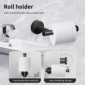 23.6 in Towel Bar Set, 5 Piece Matte Black Stainless Steel Bathroom Hardware Set Include Towel Bar, Toilet Paper Holder, Towel Ring, 2 Robe Towel Hooks, Bathroom Accessory kit