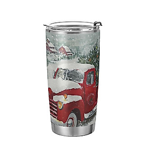 Yasala Christmas Tumbler Snow Truck Forest Pine Insulated Coffee Cup Beverage Container Office Travel Mug with Straw and Lid 20oz Holiday Back to School Gift