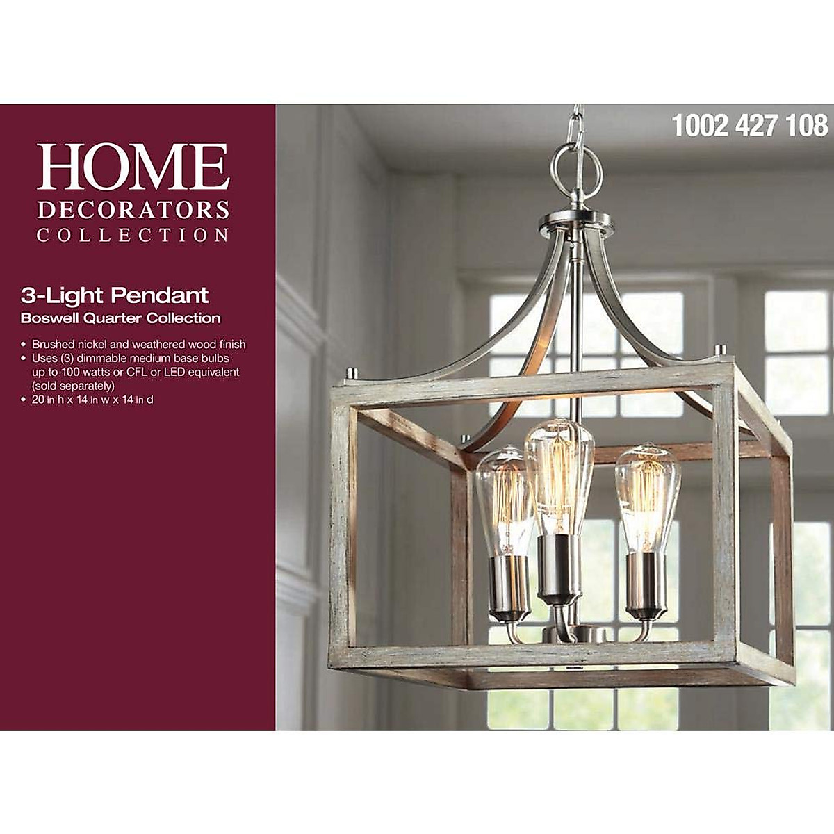 Home Decorators Collection Boswell Quarter 14 in. 3-Light Brushed Nickel Chandelier with Painted Weathered Gray Wood Accents